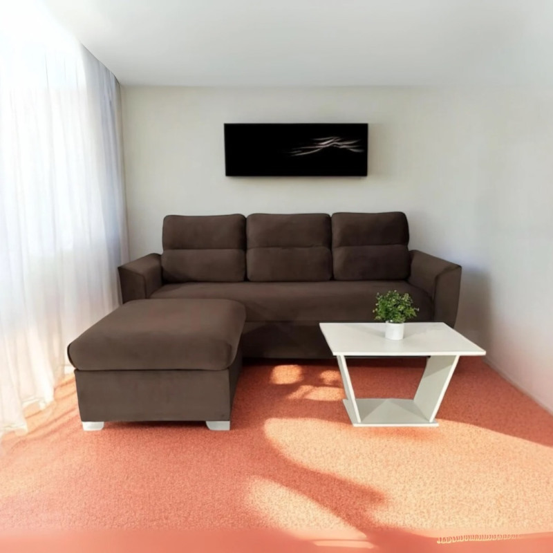 SOFÁ PIRIBEBUY 3L MARRÓN + PUFF