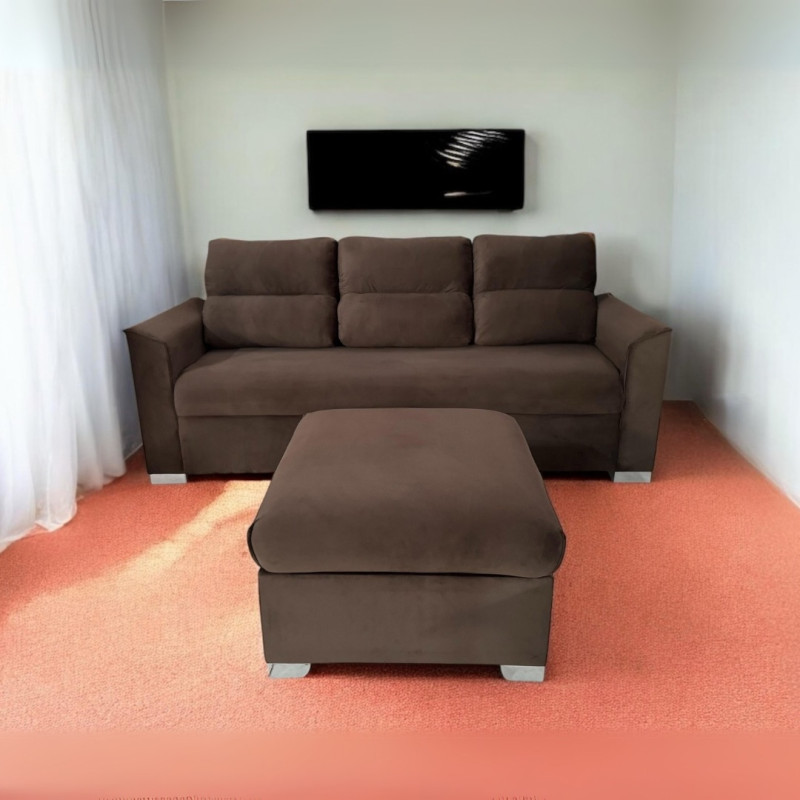 SOFÁ PIRIBEBUY 3L MARRÓN + PUFF