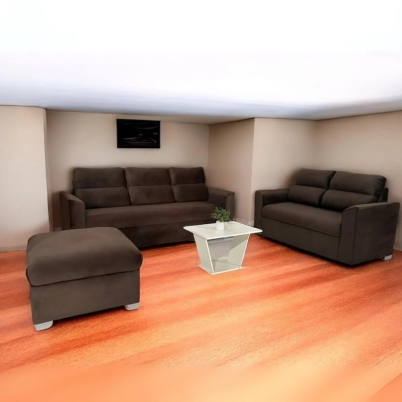 SOFÁ PIRIBEBUY 2L + 3L MARRÓN + PUFF