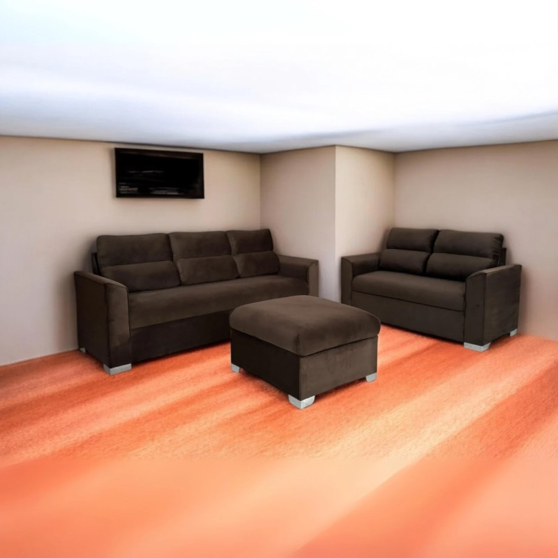 SOFÁ PIRIBEBUY 2L + 3L MARRÓN + PUFF