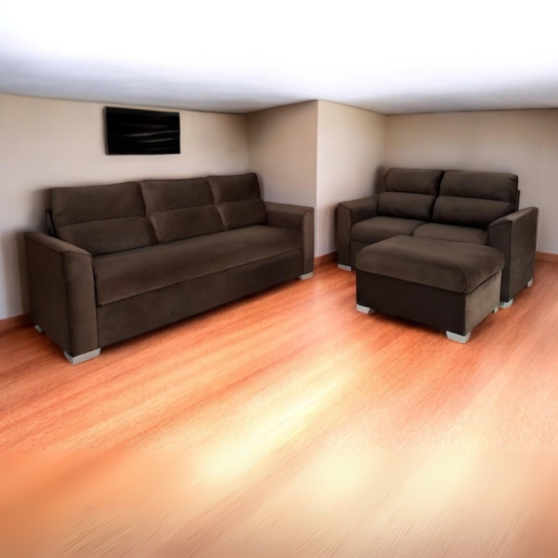 SOFÁ PIRIBEBUY 2L + 3L MARRÓN + PUFF